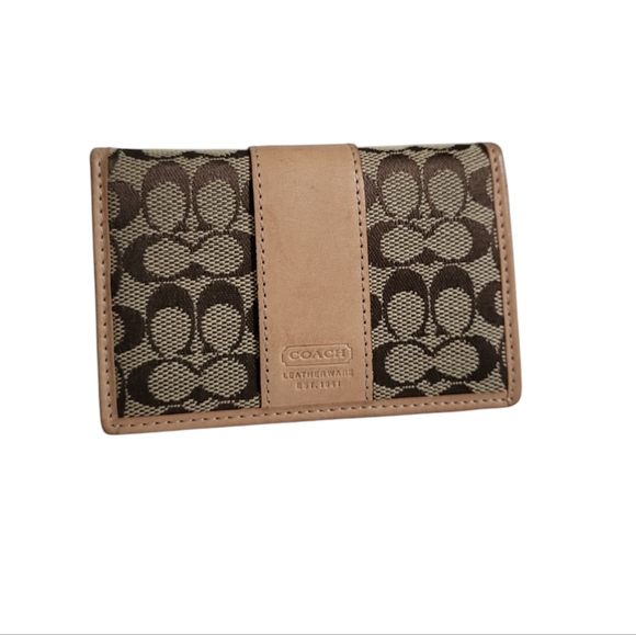 Coach | Bags | Coach Signature Tan And Brown Small Wallet | Poshmark